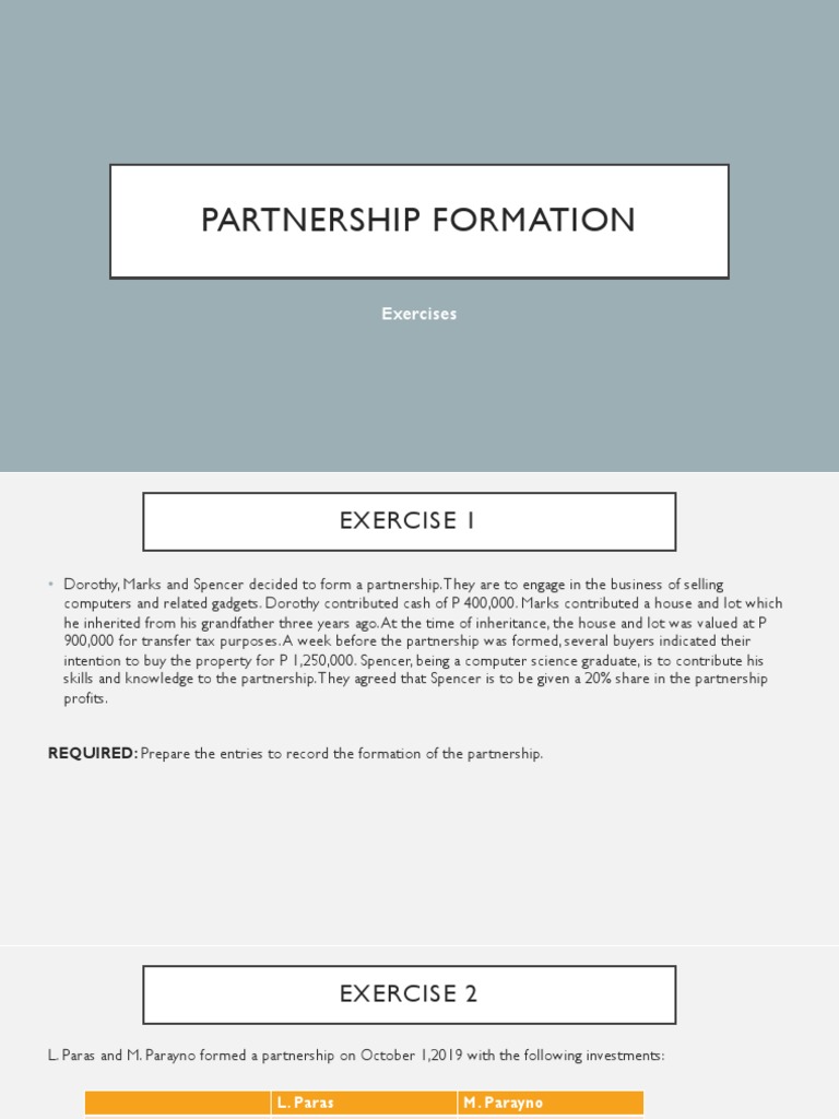 Partnership Formation Exercises | PDF | Balance Sheet | Depreciation
