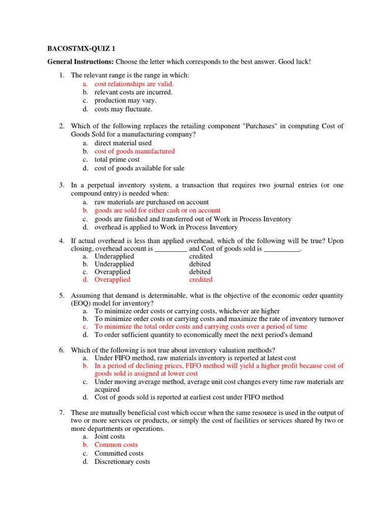 Bacostmx-3tay2021-Quiz 1 | PDF | Cost Of Goods Sold | Inventory
