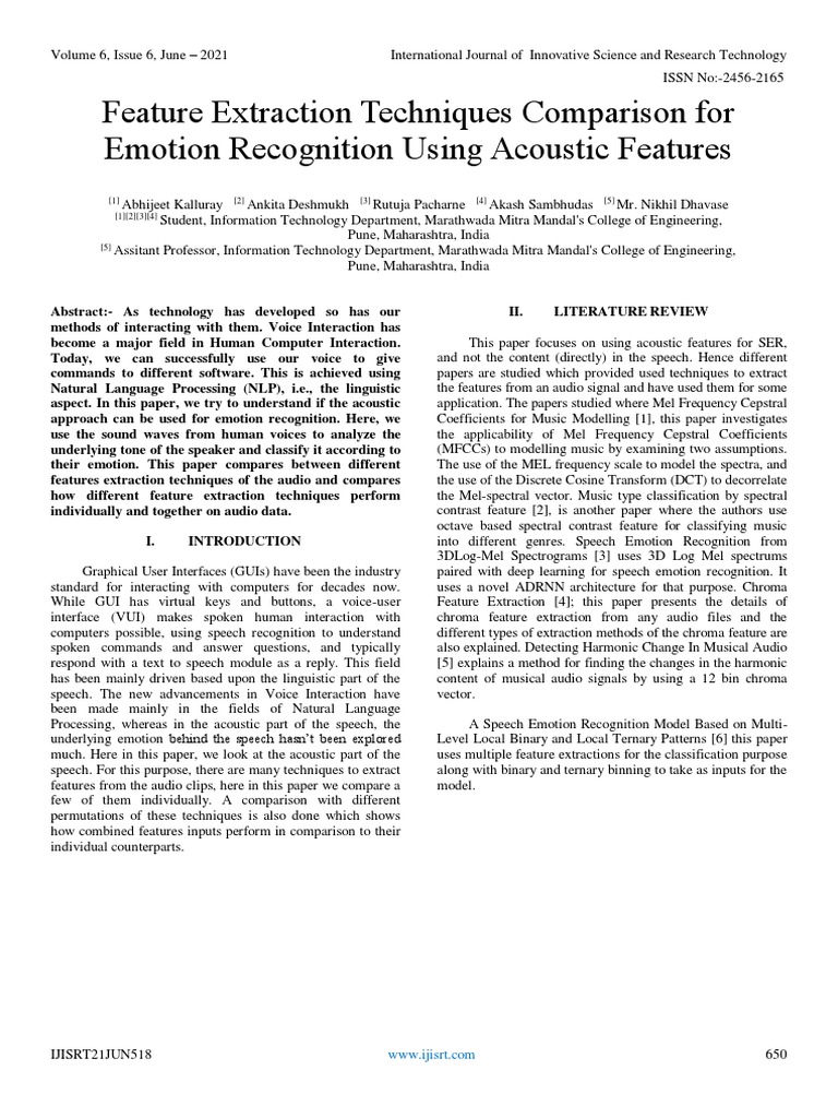 Feature Extraction Techniques Comparison For Emotion Recognition Using ...