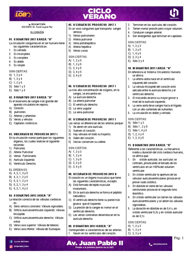 Bioanatomía DOCENTE: Dr. Frank Loyola Paz El Corazón | PDF | Sistema circulatorio | Corazón