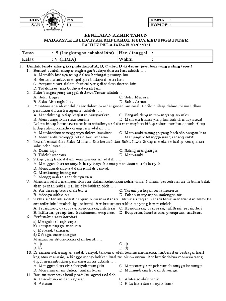 PAT Tema 8 Kelas 5 2021 | PDF