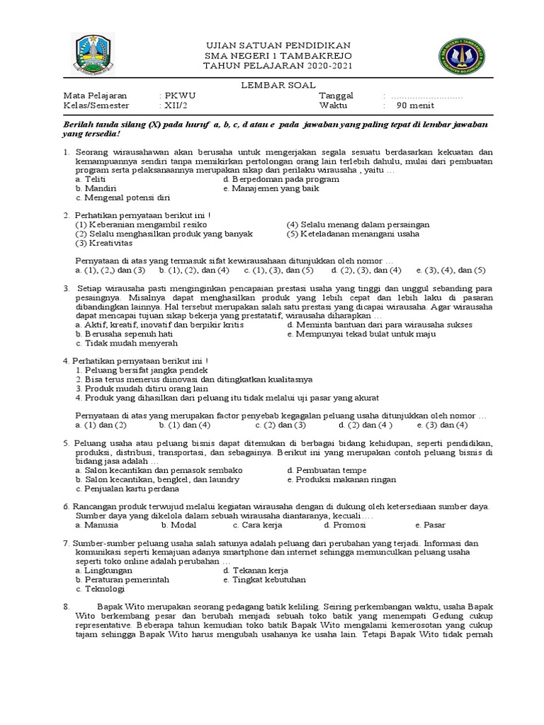 Soal PKWU Kelas XII SMA | PDF