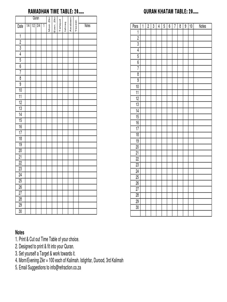 Ramadhan Progress Time Table | PDF | Ramadan | Religion And Belief