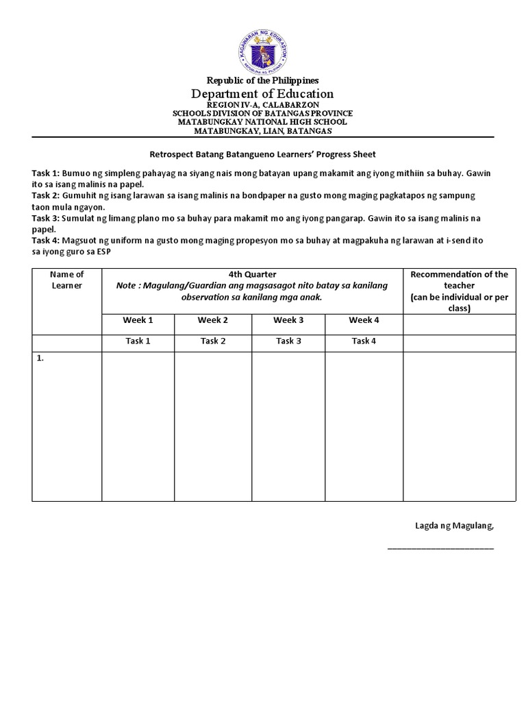 RBB Learners Progress Sheet | PDF