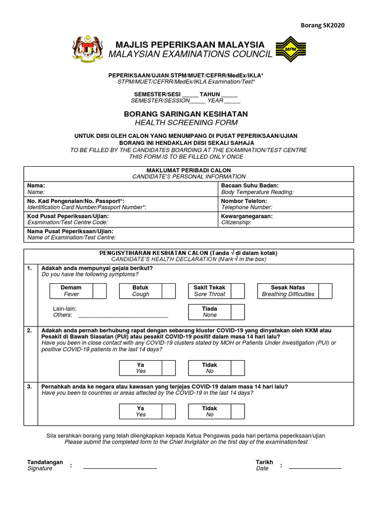 Borang Saringan MPM Dwibahasa | PDF