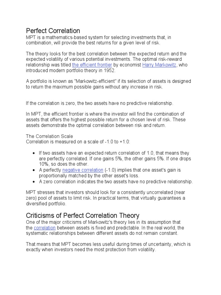 Perfect Correlation: The Efficient Frontier Harry Markowitz | PDF ... Perfect Correlation: The Efficient Frontier Harry Markowitz | PDF ...