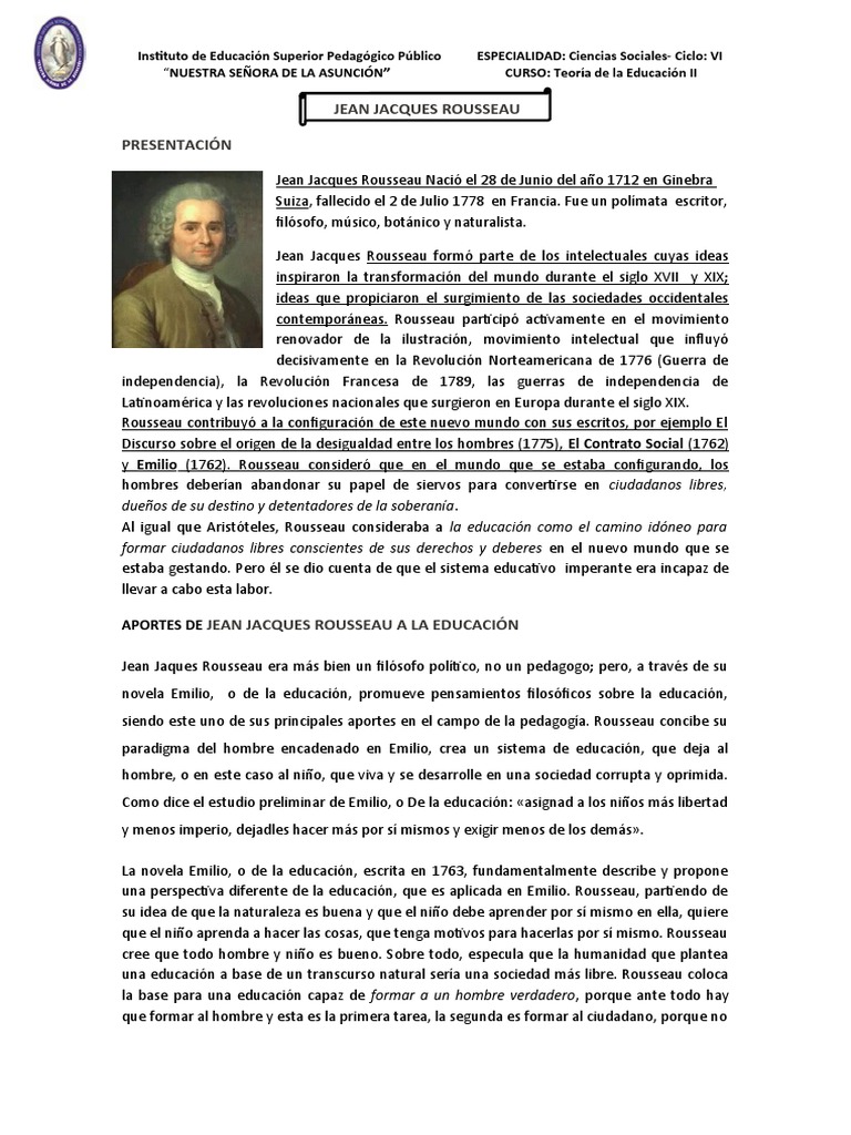 Juan Jacobo Rousseau | PDF | Jean-Jacques Rousseau | Emile, o sobre educación