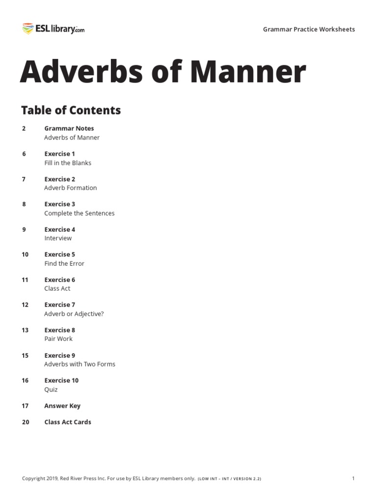 Adverbs of Manner Fill in The Blanks | PDF | Adverb | Verb