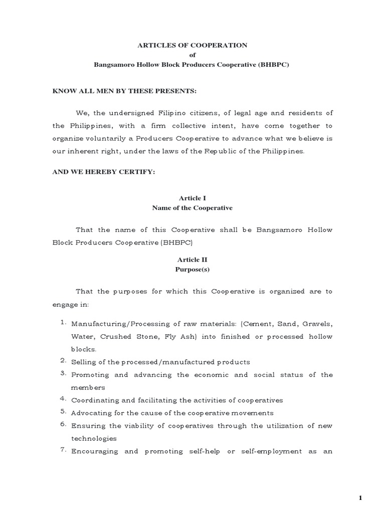 Articles of Cooperation Primary | PDF | Cooperative | Poverty