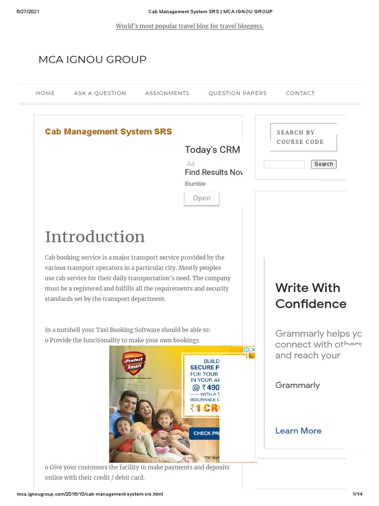 Cab Management System Srs - Mca Ignou Group | PDF | Software Release ...