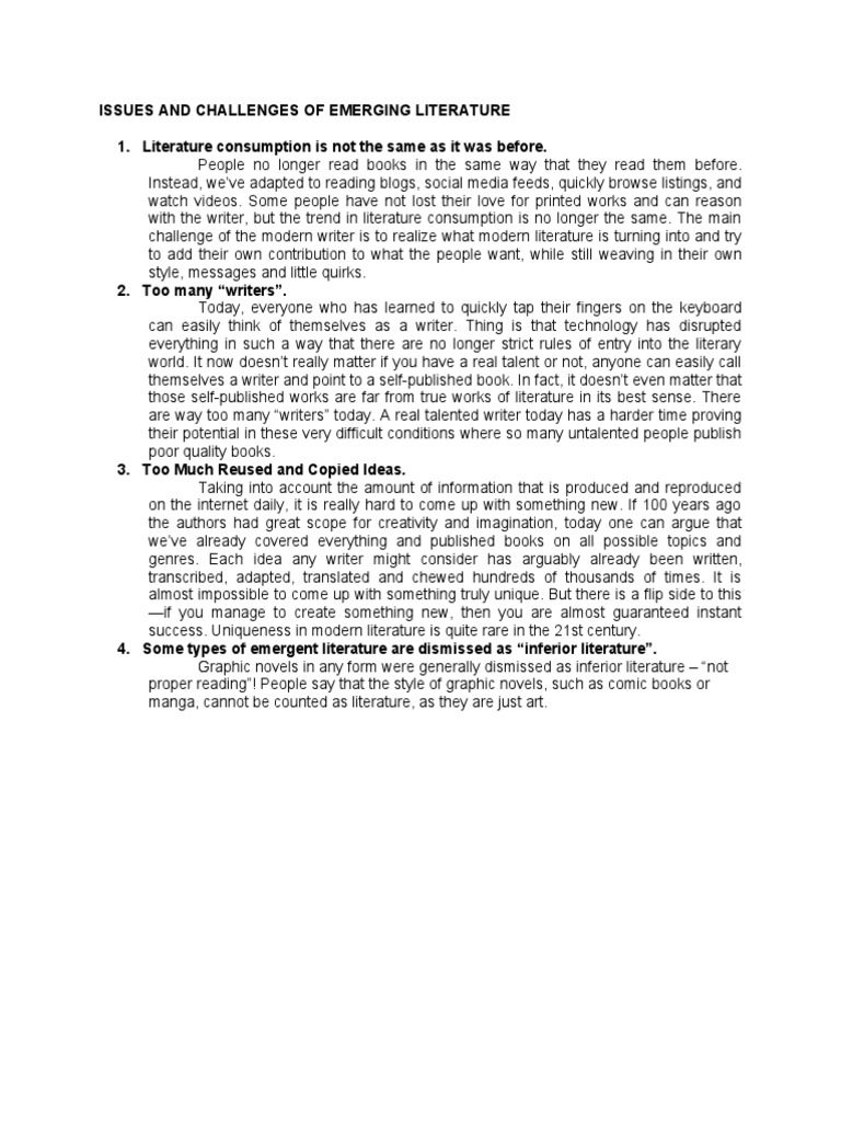 Challenges in Emerging Literature | PDF | Writers | Self Publishing