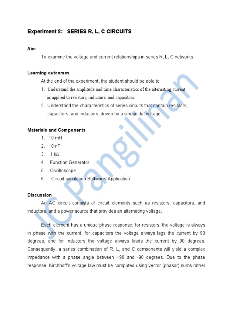 PHY 122L Experiment 8 | PDF | Electrical Network | Electrical Impedance