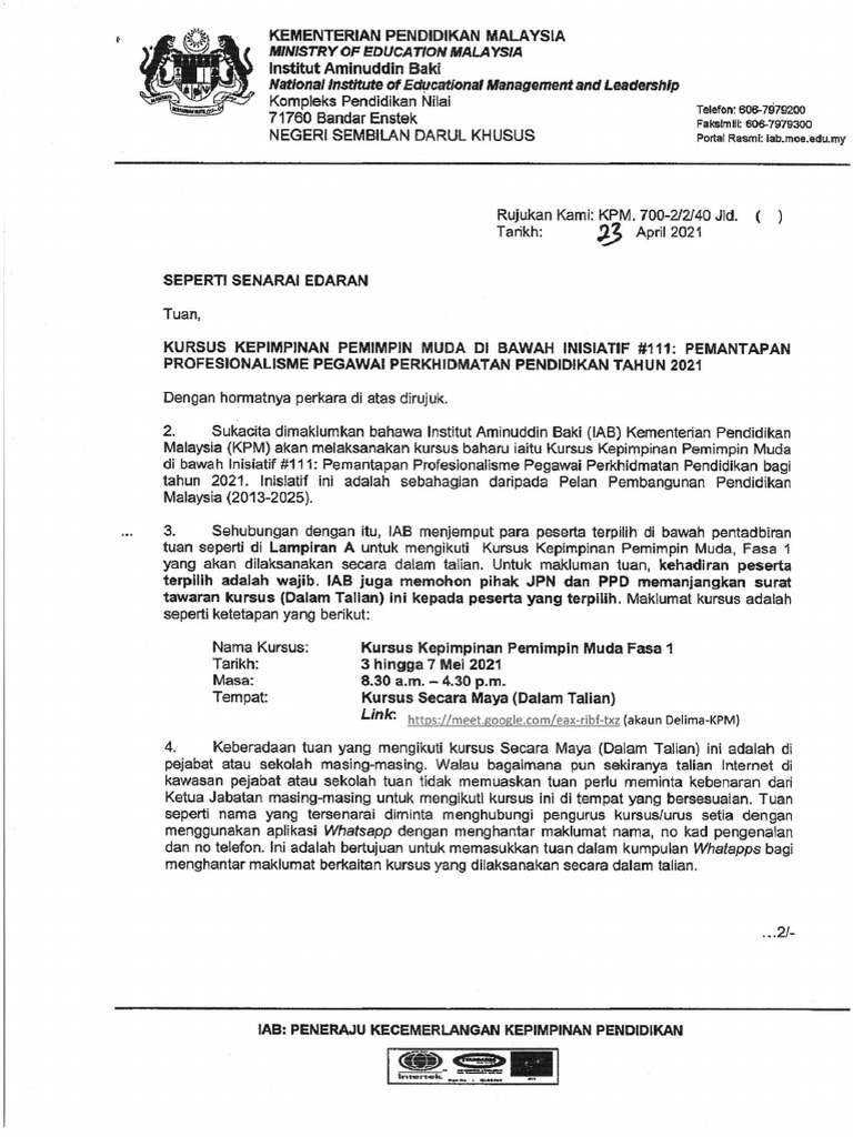 Kursus Kepimpinan Pemimpin Muda (Kelantan) | PDF