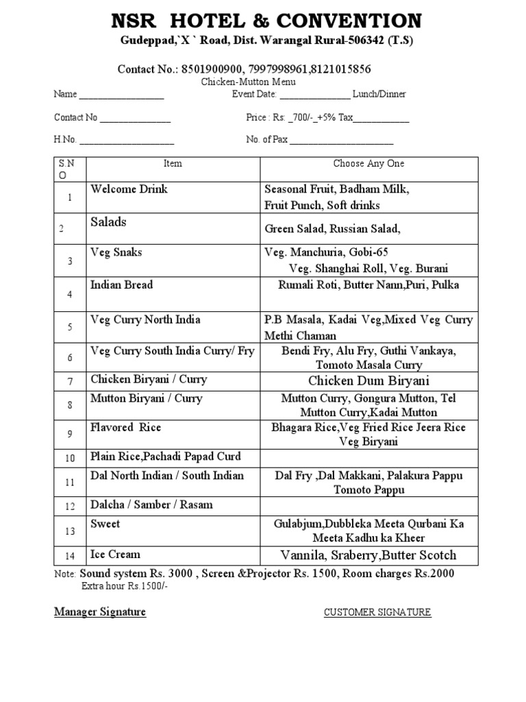 Banquet Menu Chicken-Mutton MEnu | PDF