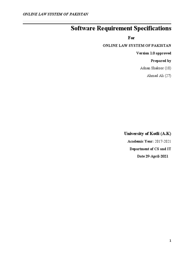 Software Requirement Specifications: Online Law System of Pakistan Version 1.0 Approved Prepared ...