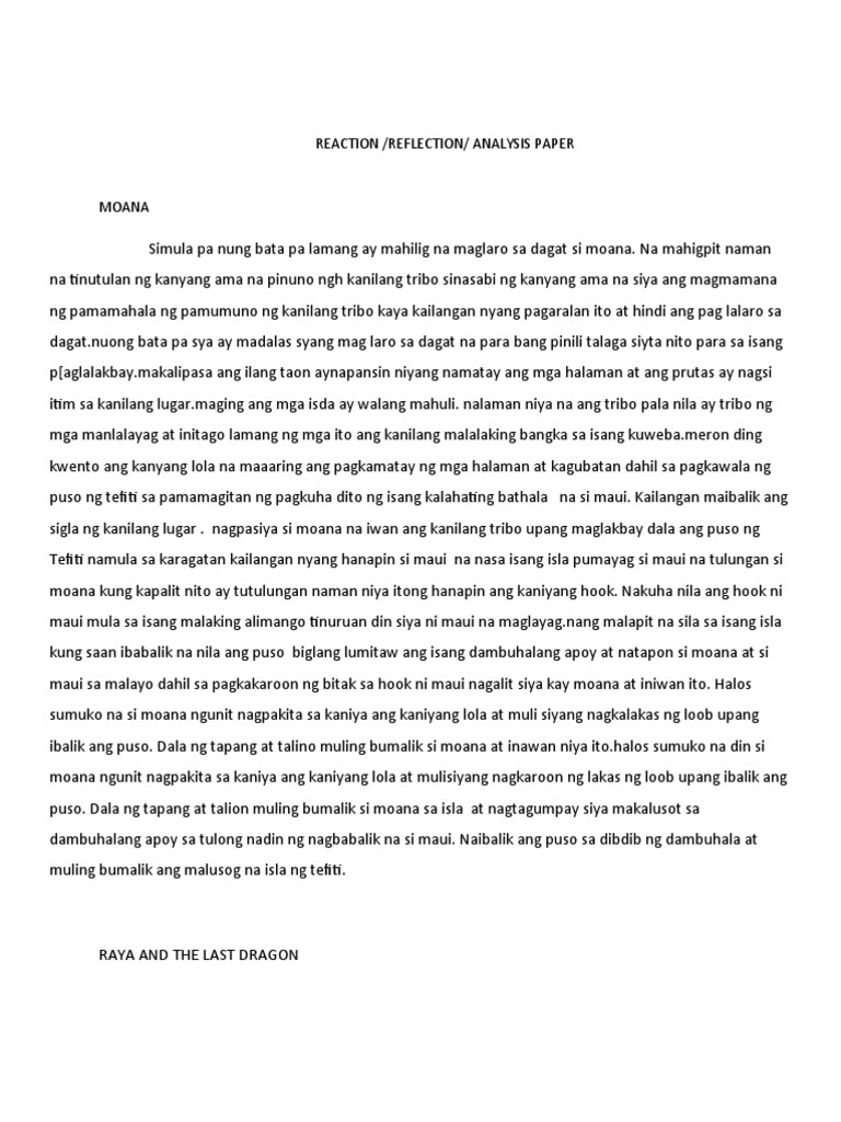 Reaction Reflection Analysis Paper | PDF