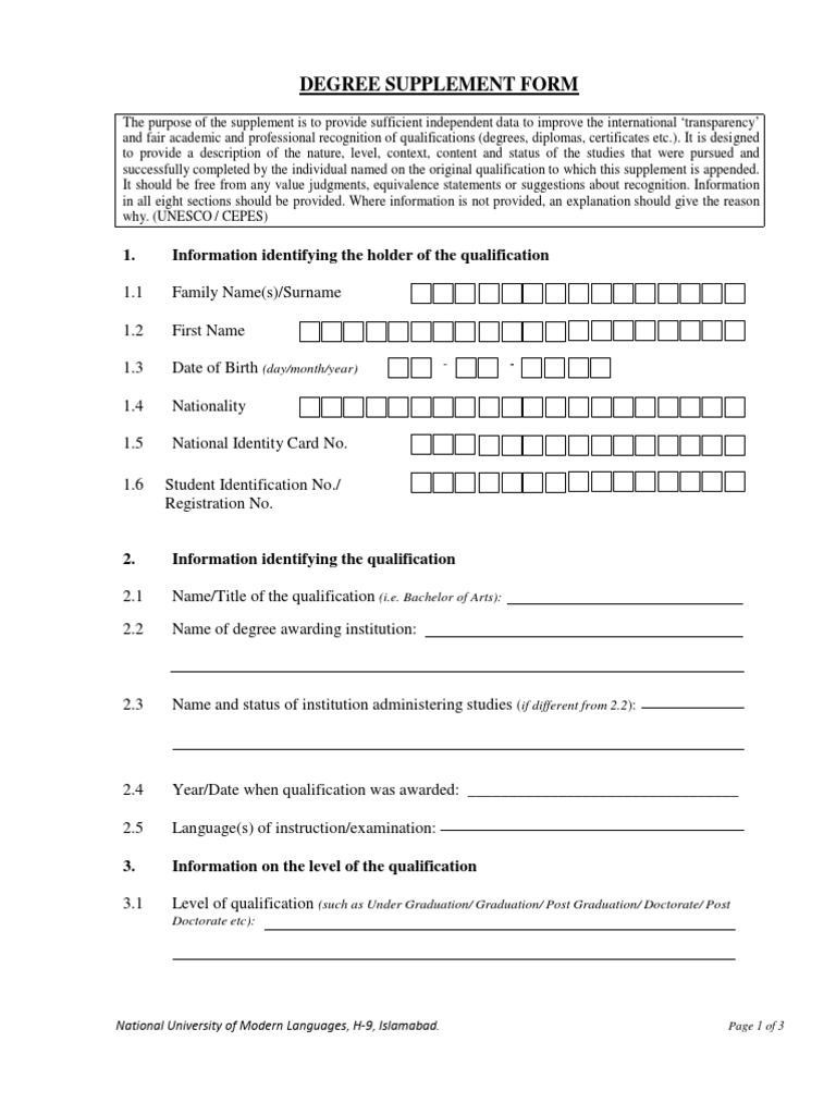 Degree Supplement Form Numl Unesco | PDF | Academic Degree ...