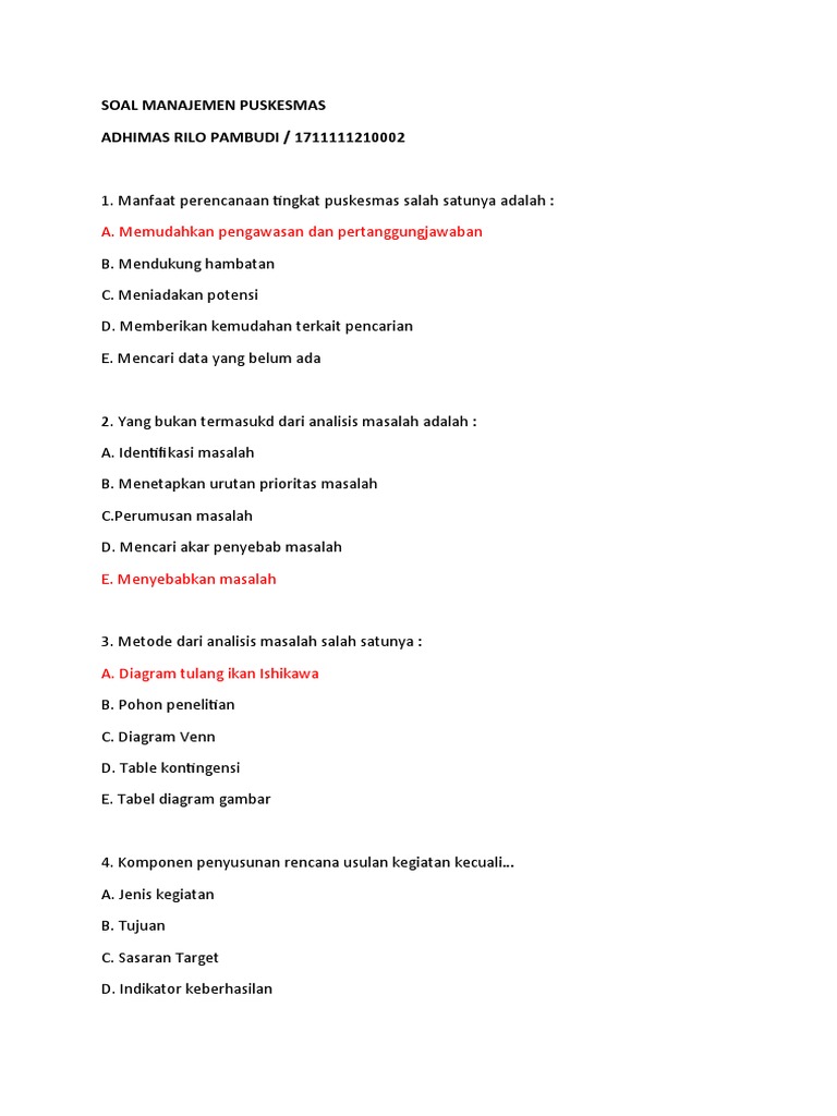 Soal Manajemen Puskesmas | PDF