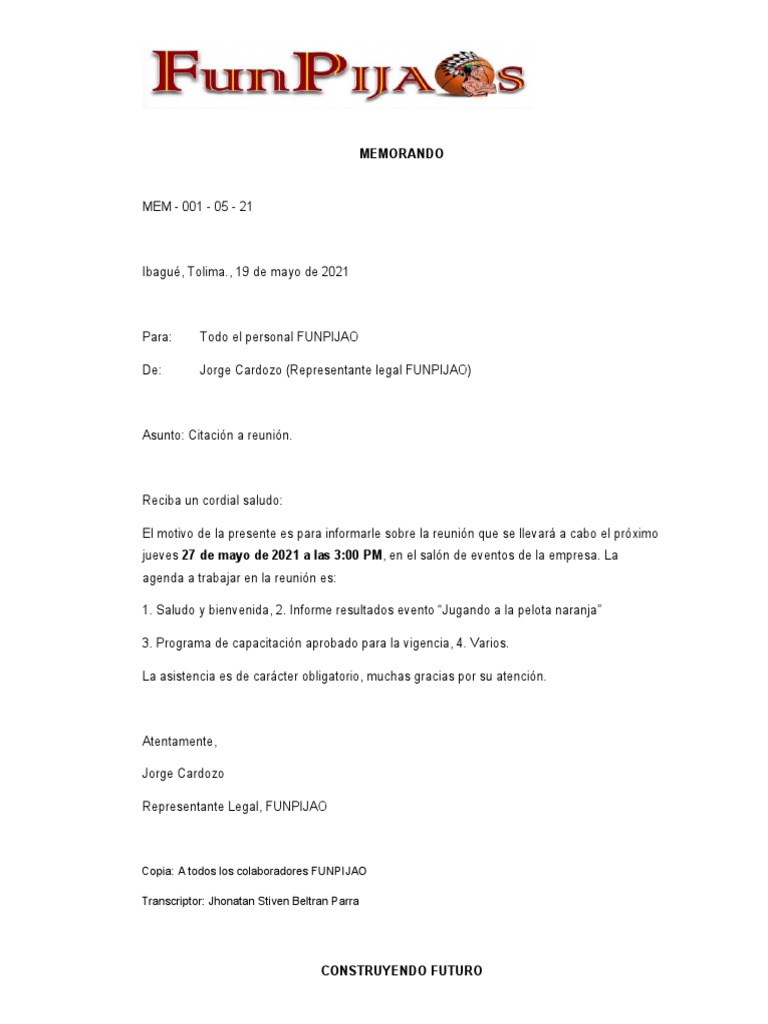 Ejemplo Memorando Reunion | PDF