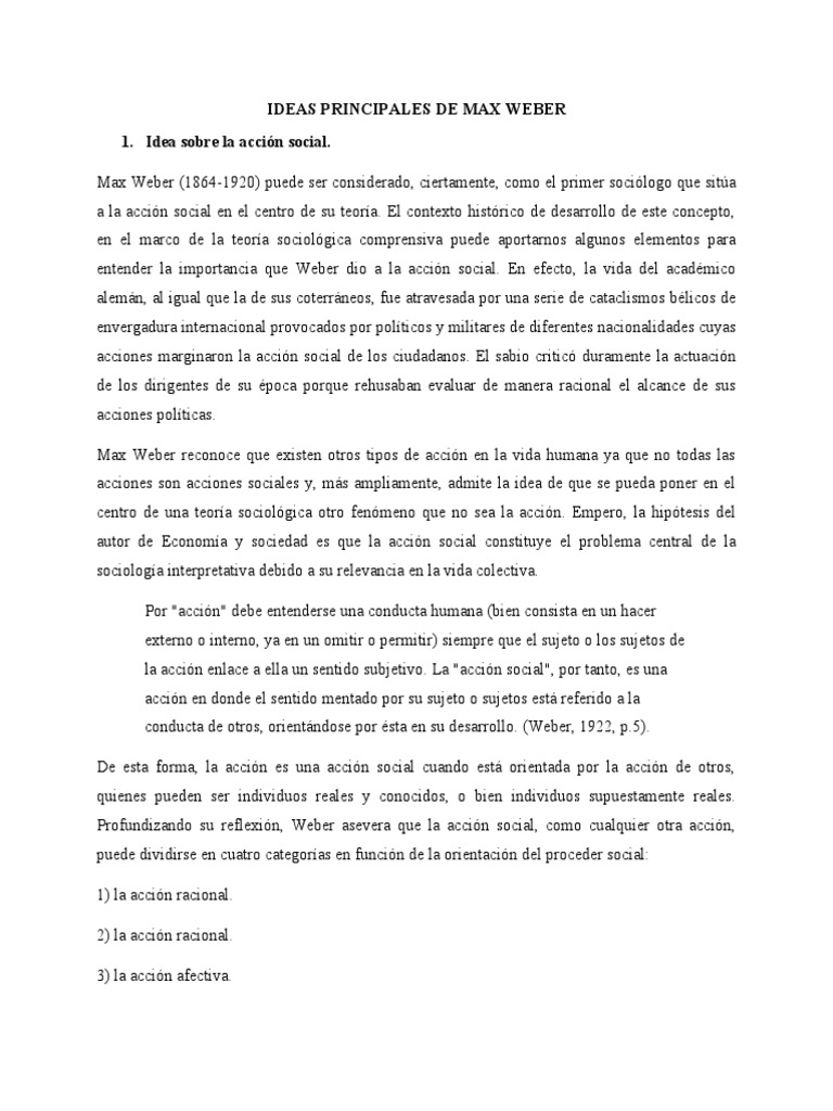 Principales Ideas de Max Weber | PDF | Burocracia | Max Weber
