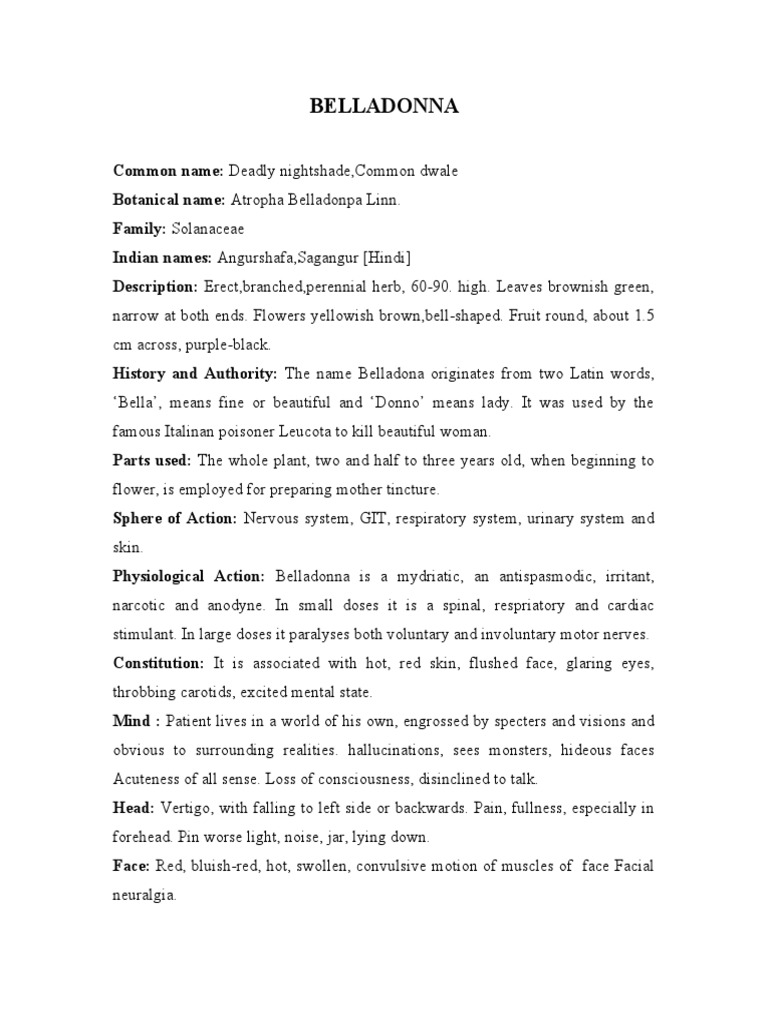 BELLADONNA | PDF | Medical Specialties | Nature