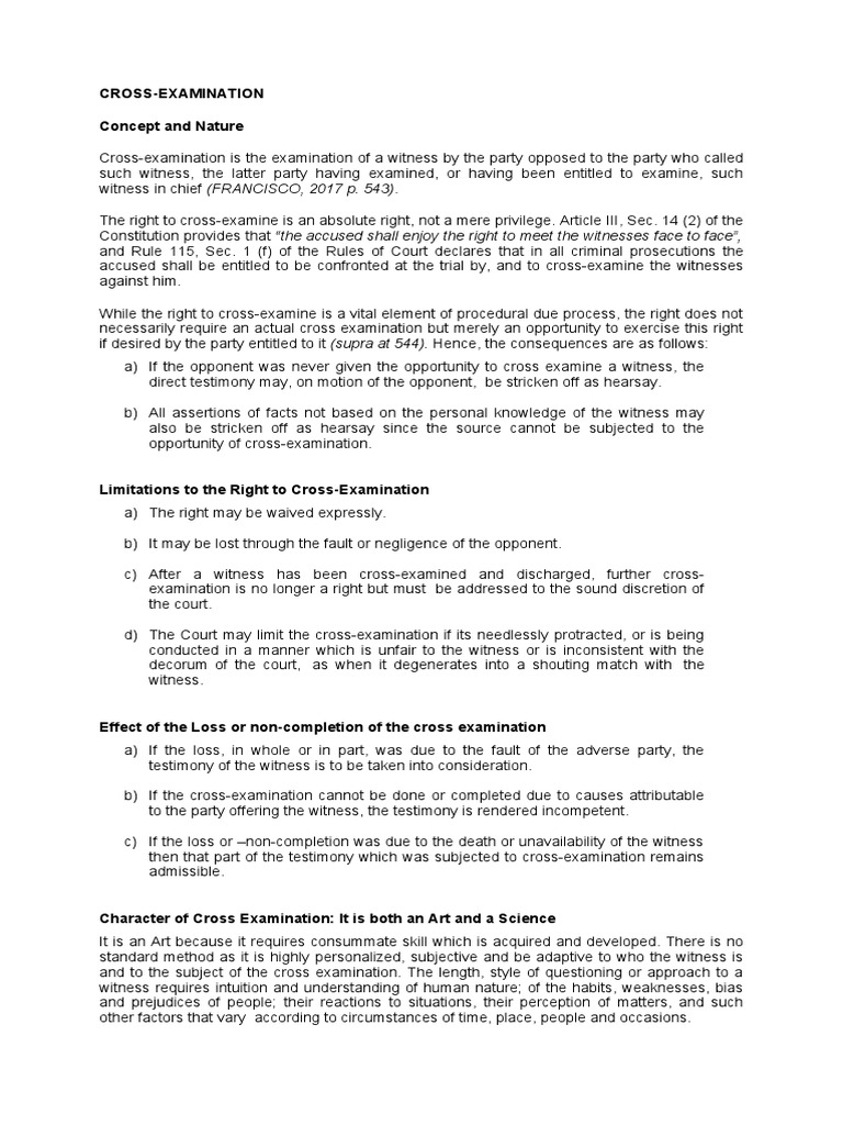 Right to Cross-Examination in Civil Cases | PDF | Cross Examination ...