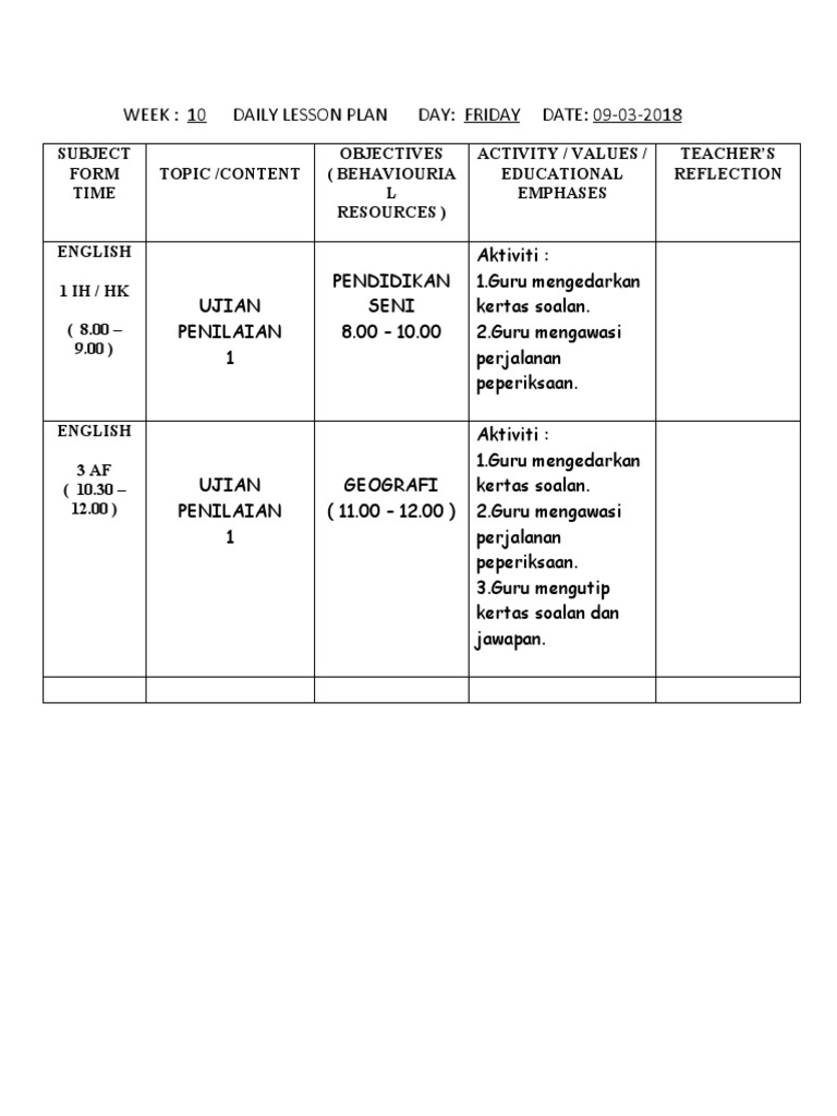 Lesson Plan Form 3 2018 - Week 10 | PDF | Reading Comprehension | Speed ...