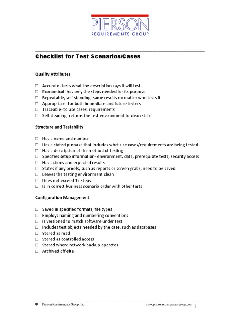 Test Case Checklist | PDF