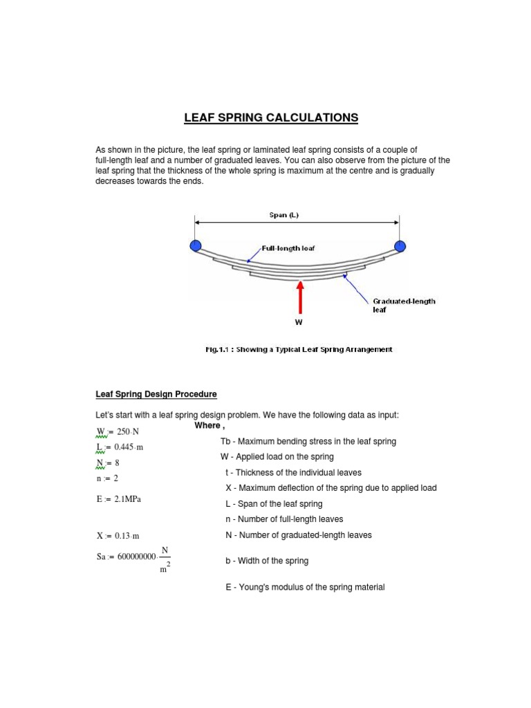 Mathcad Leaf Spring | PDF | Bending | Continuum Mechanics