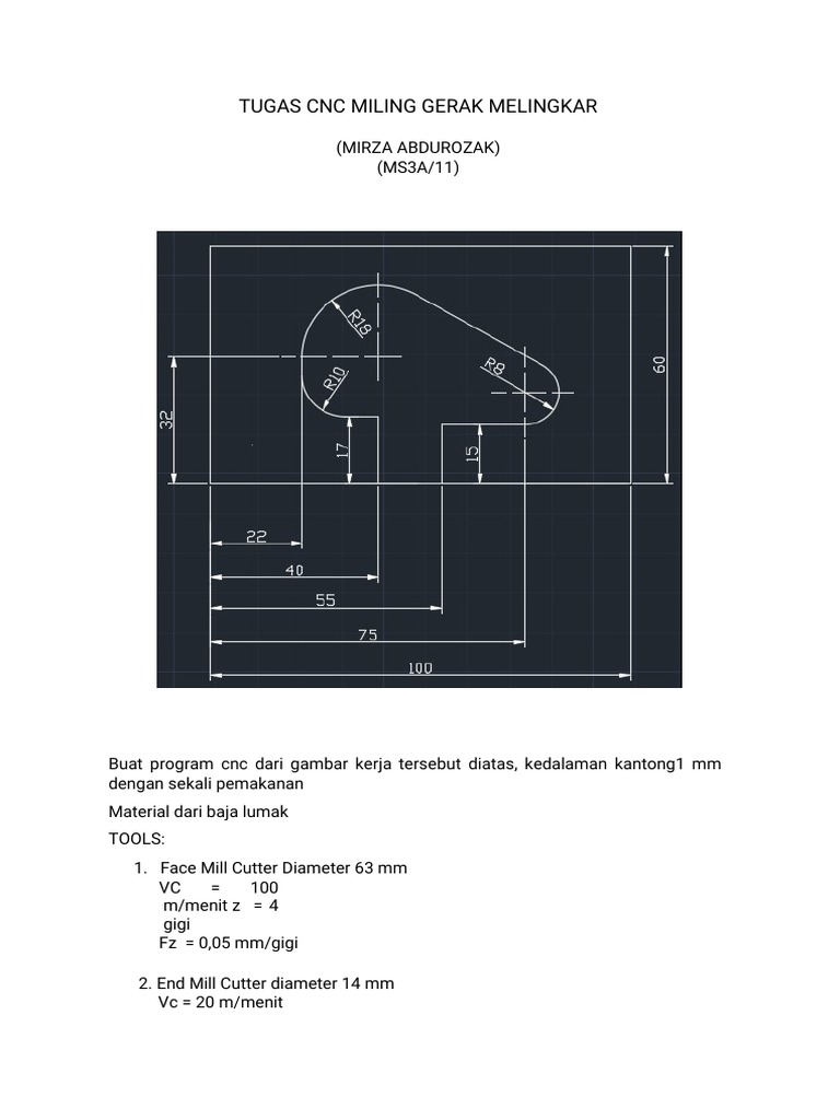 Tugas CNC Miling Gerak Melingkar Mirza Ar | PDF