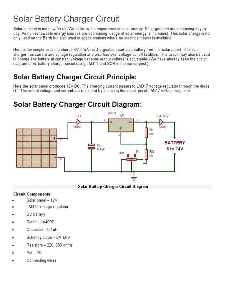 Solar Battery Charger Circuit | PDF | Rechargeable Battery | Battery ...