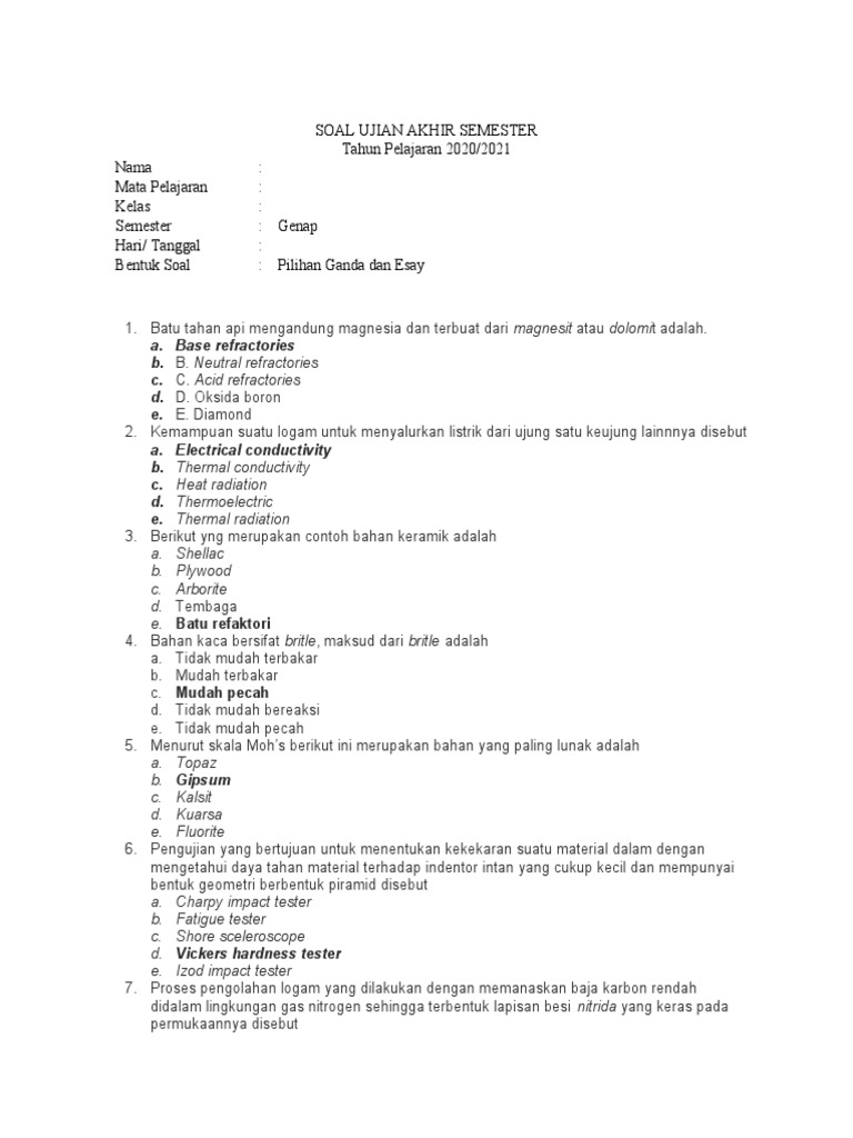 Soal Uas Dasar Teknik Mesin | PDF