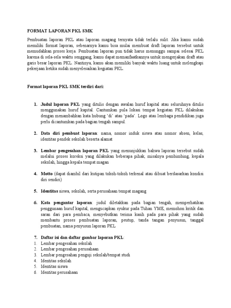 Format Laporan PKL SMK yang Tepat | PDF