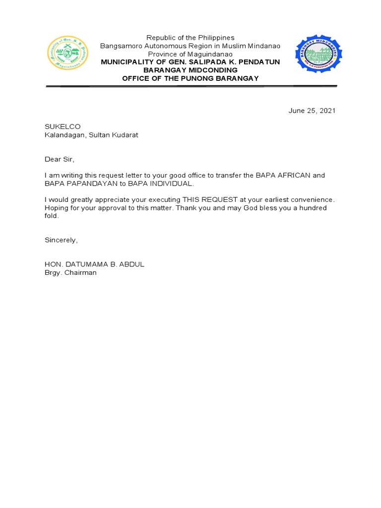 Municipality of Gen. Salipada K. Pendatun Barangay Midconding Office of ...