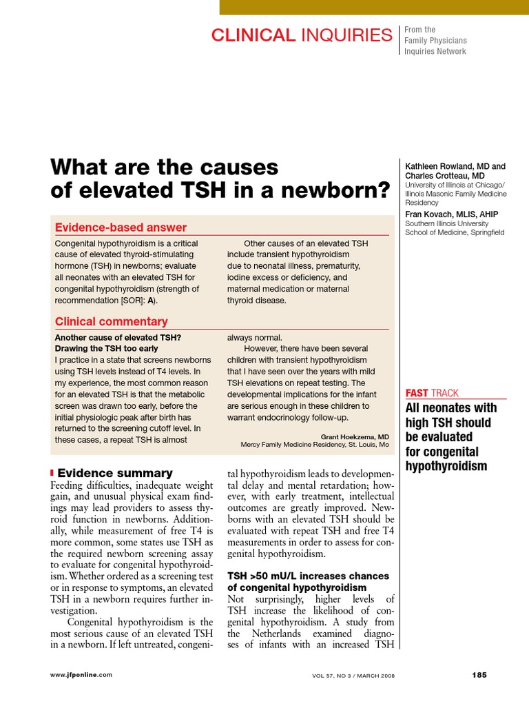 What Are The Causes of Elevated TSH in A Newborn?: Clinical Inquiries ...