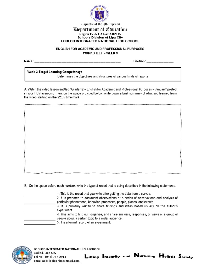 Worksheet - Eapp - Week 3 | PDF