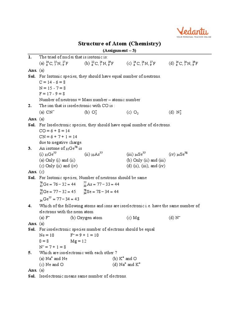 Assignment - 3 (Structure of Atom) | PDF | Isotope | Atoms