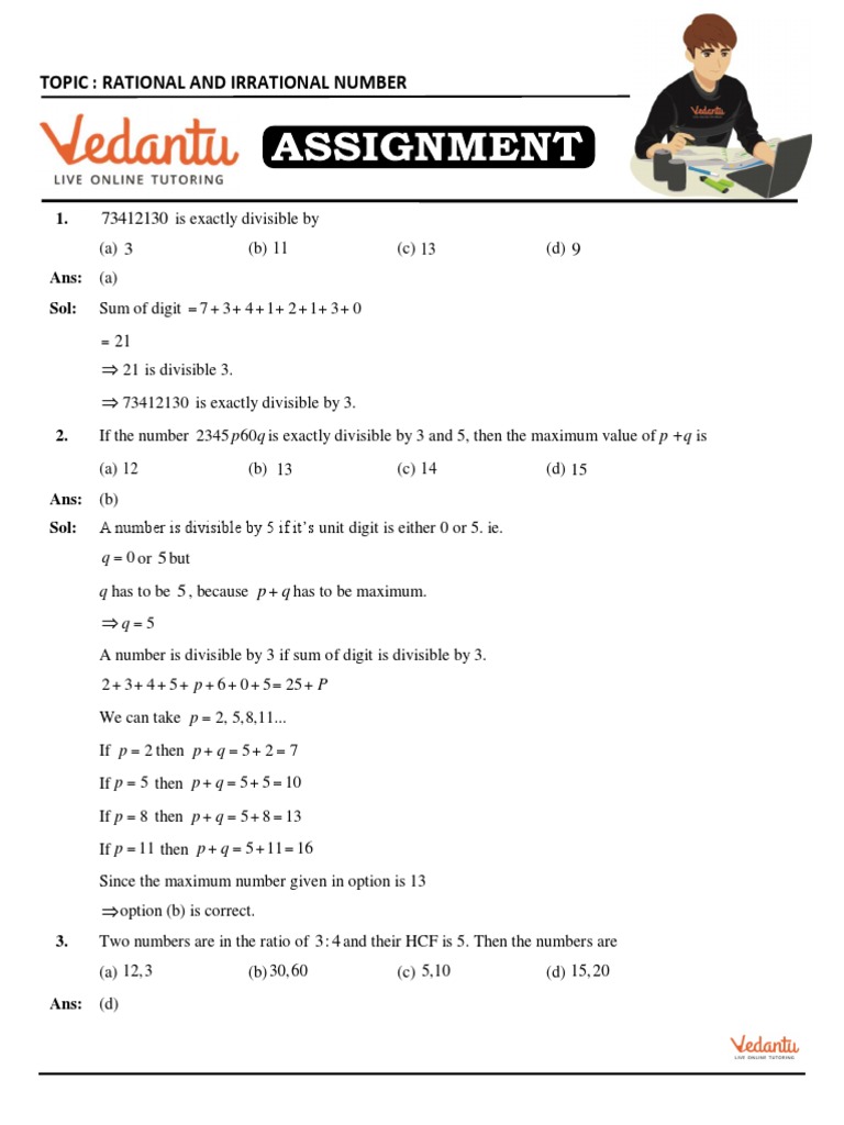 Rational and Irrational Numbers Part-3 Assignment | PDF | Numbers ...