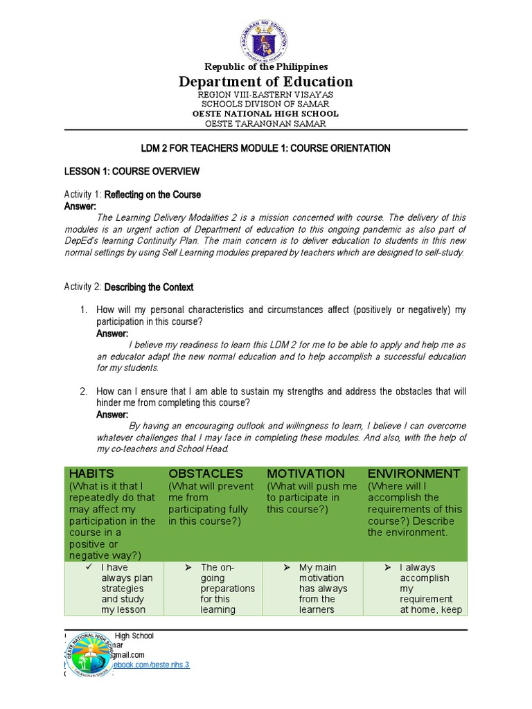 Oeste National High School Teachers' Learning Delivery Modalities 2 ...