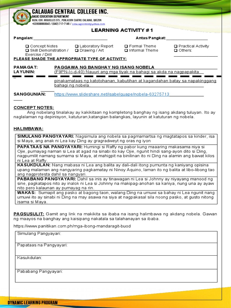 Activity Sheet Nobela | PDF