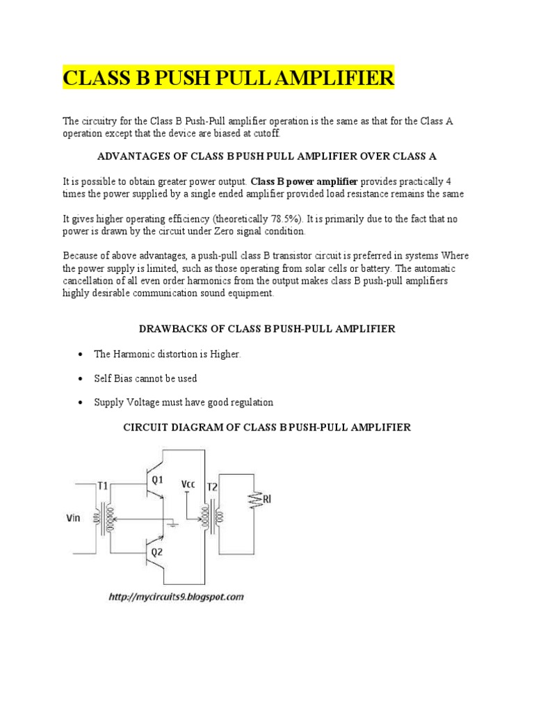 Advantages of Class B Push Pull Amplifier Over Class A | PDF | Amplifier | Bipolar Junction ...