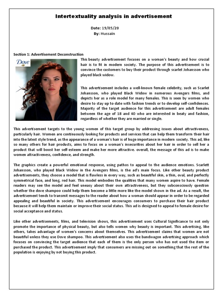 Intertextuality Analysis in Advertisement: Date: 19/05/20 By: Hussain ...
