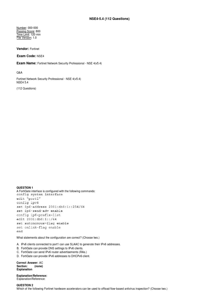 NSE4-v5.4 (112 Questions) | PDF | Proxy Server | Ip Address