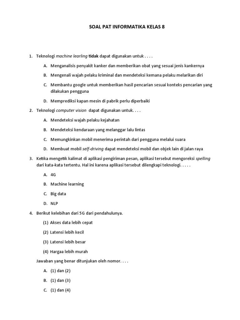 Soal Informatika Kls 8 | PDF