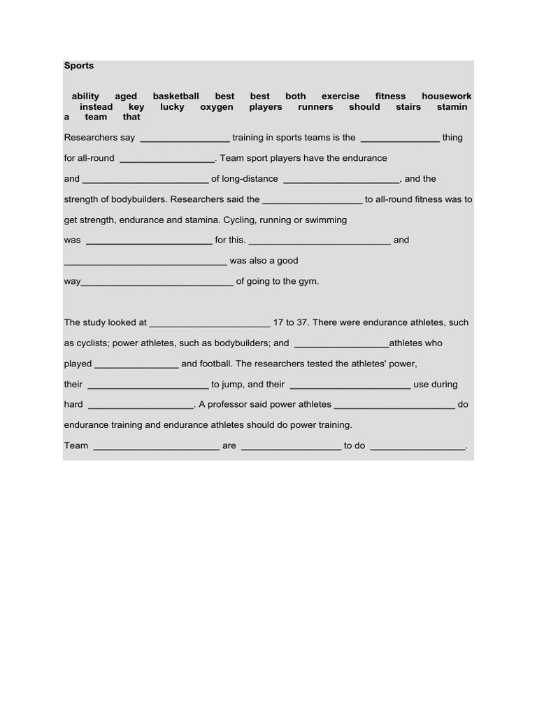 Sports Gap Fill | PDF | Sports & Recreation