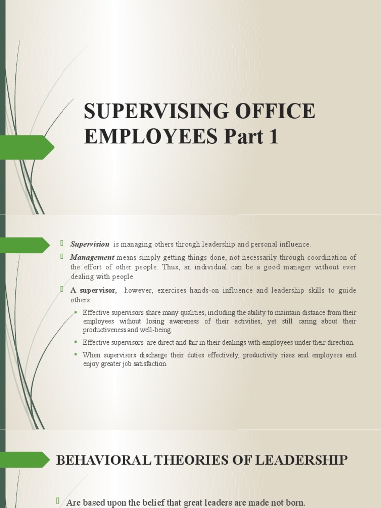 WEEK 8 Supervising Office Employess Part 1 | PDF | Leadership | Human ...