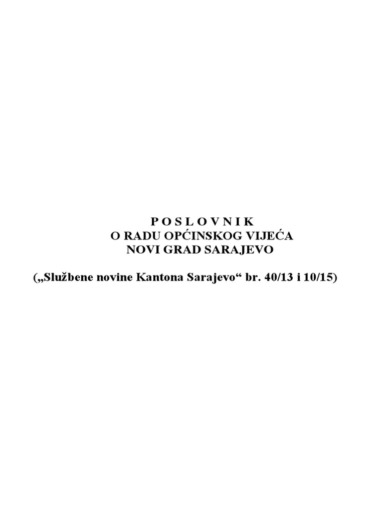 Poslovnik o Radu Opcinskog Vijeca Novi Grad 2017 | PDF