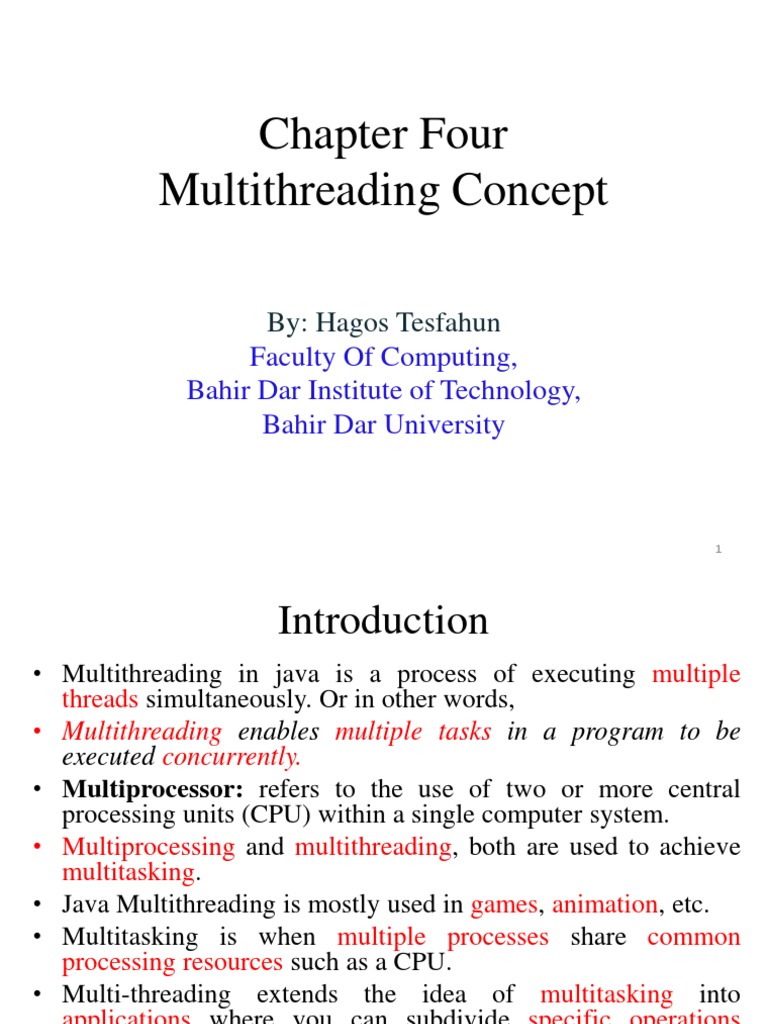 Chapter Four Multithreading Concept Faculty Of Computing Bahir Dar Institute Of Technology