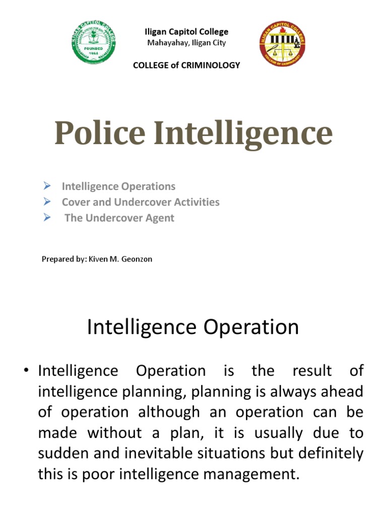 Police Intelligence: Intelligence Operations Cover and Undercover ...