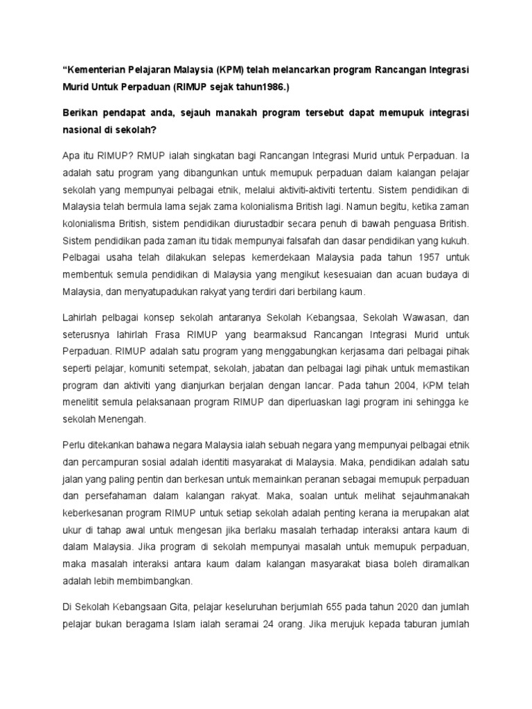 Rancangan Integrasi Murid Untuk Perpaduan | PDF